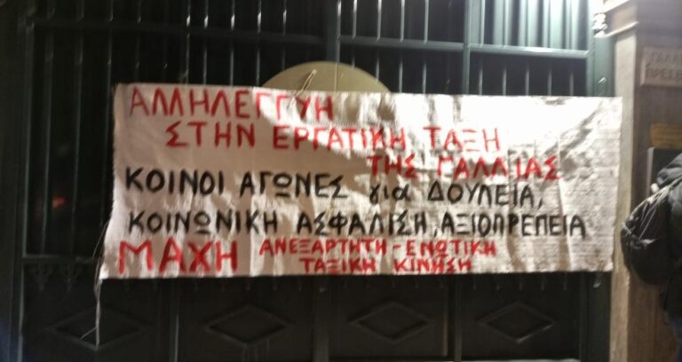Η ΛΑΕ ΑΑ καταγγέλλει την προσαγωγή διαδηλωτών έξω από την Γαλλική Πρεσβεία.